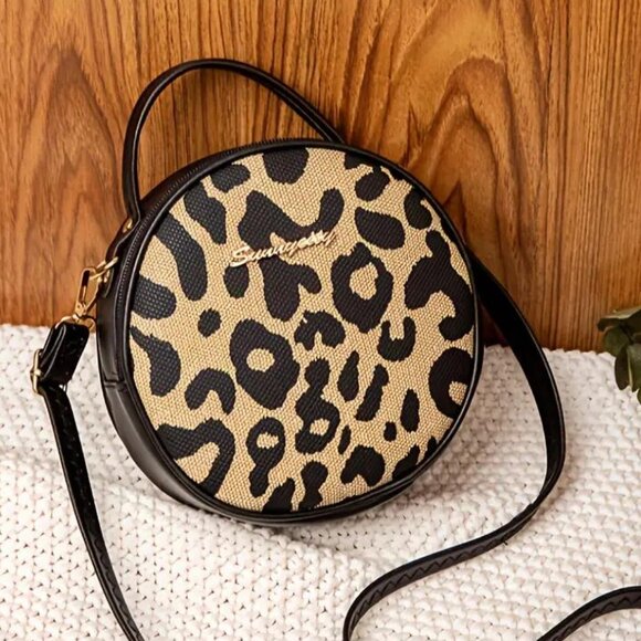 Bags | Round Leopard Print Bag Black Trim | Poshmark